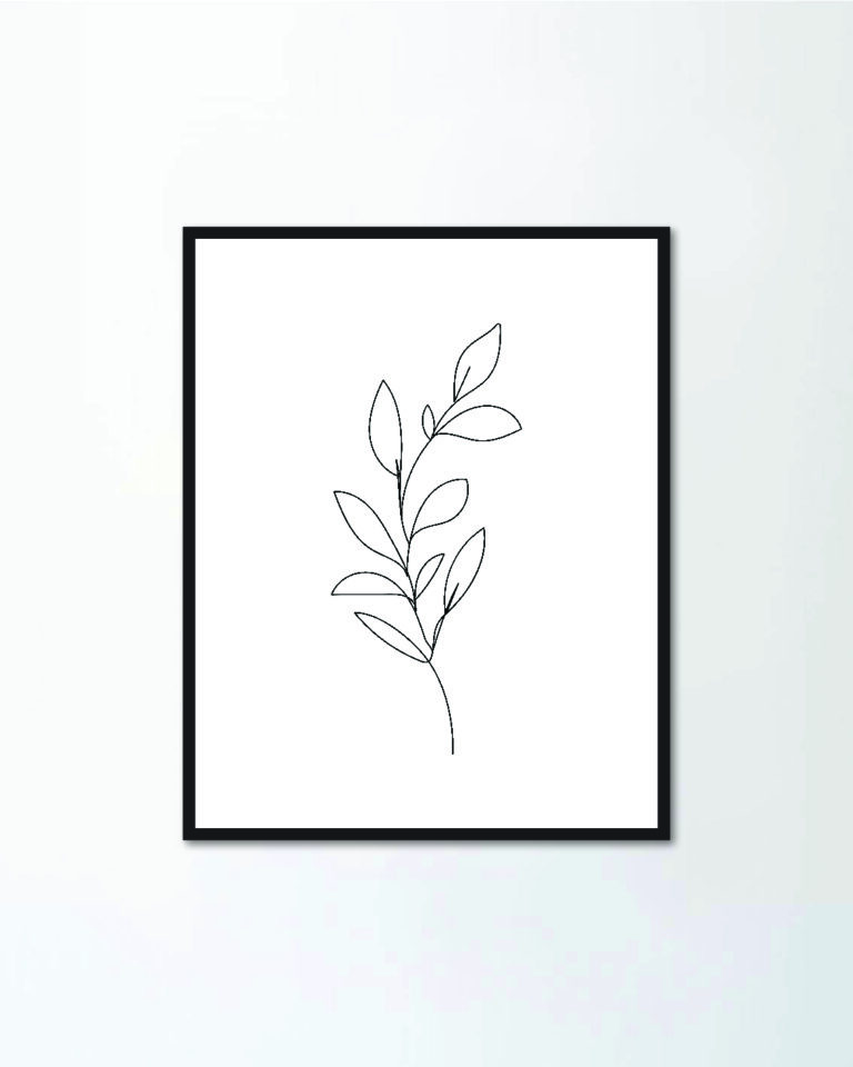 รูปภาพพร้อมกรอบแขวนผนัง Leaves One Line Drawing - PENNELLO